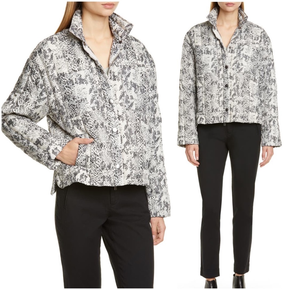 {Atm} Snake Print Boxy Down Puffer Jacket, Size Xs - Gem